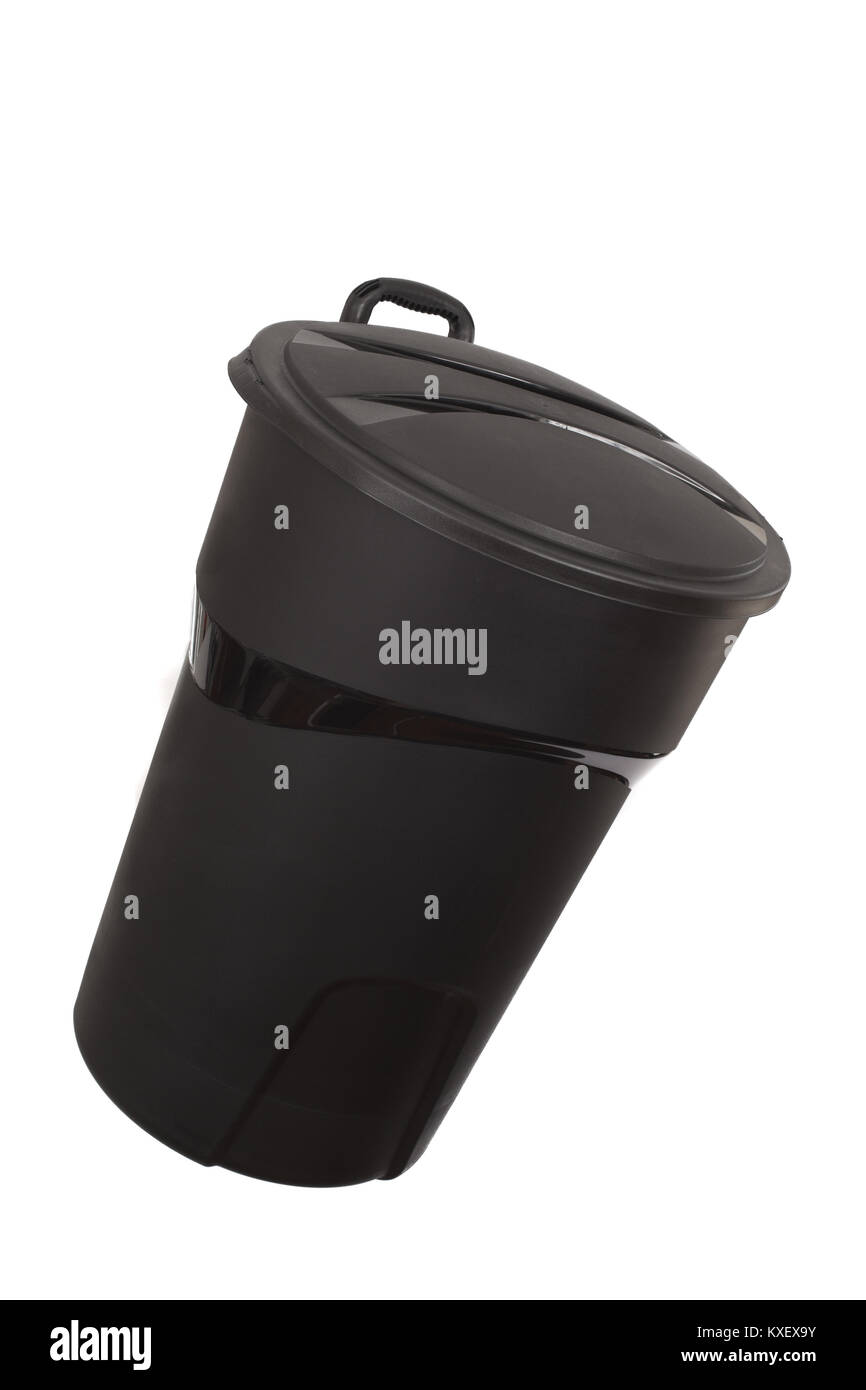 Black garbage container isolated on white Stock Photo - Alamy