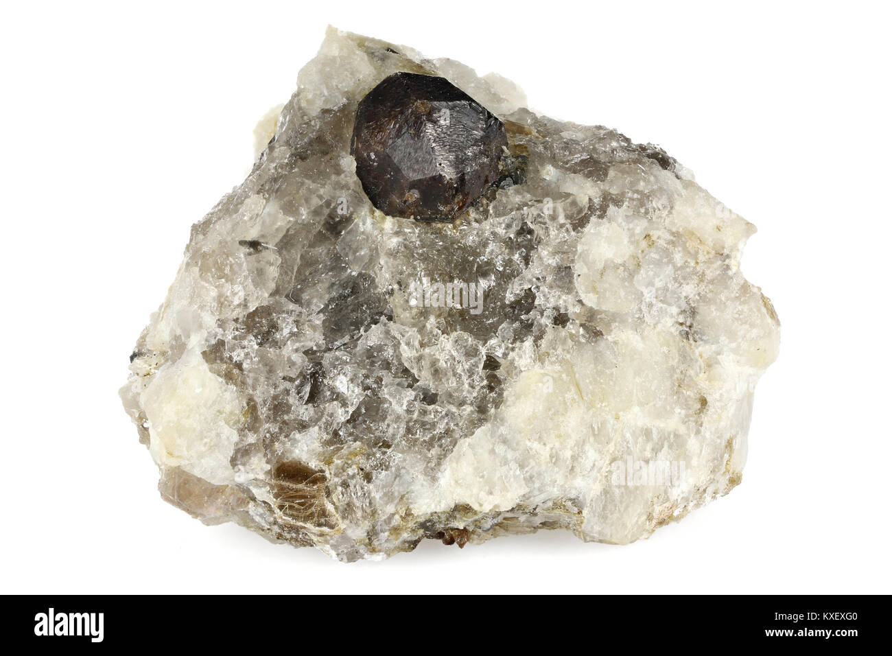 garnet on quartz matrix from Wachau/ Austria isolated on white ...
