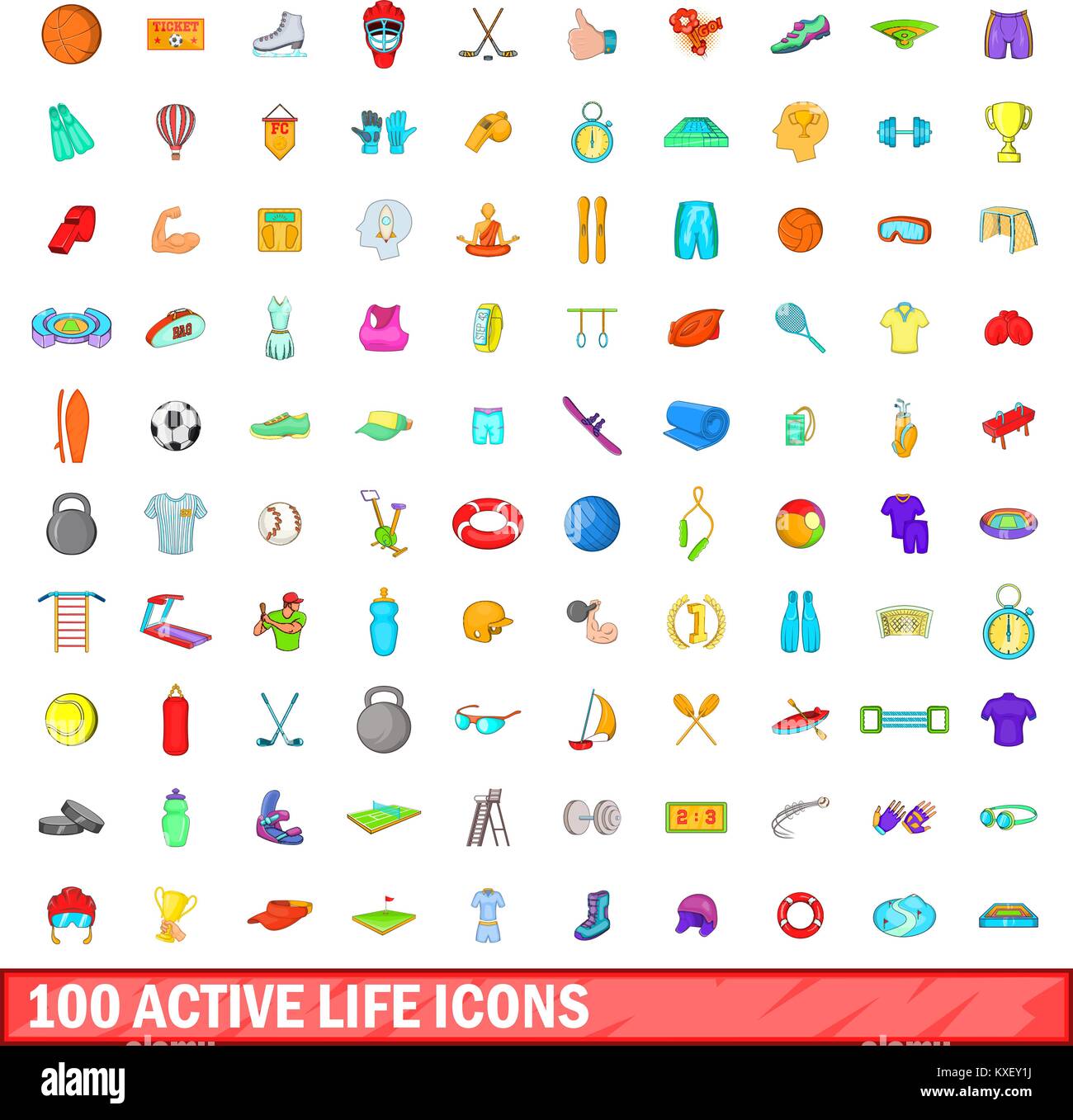 100 active life icons set, cartoon style Stock Vector Image & Art - Alamy