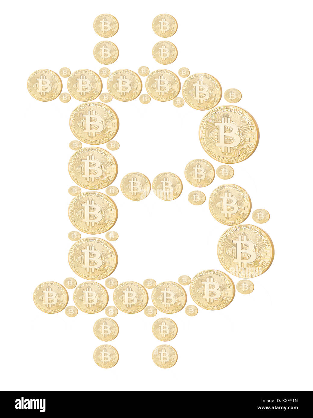 Bitcoin shape made from bitcoins. Physical bit coin. Digital currency ...