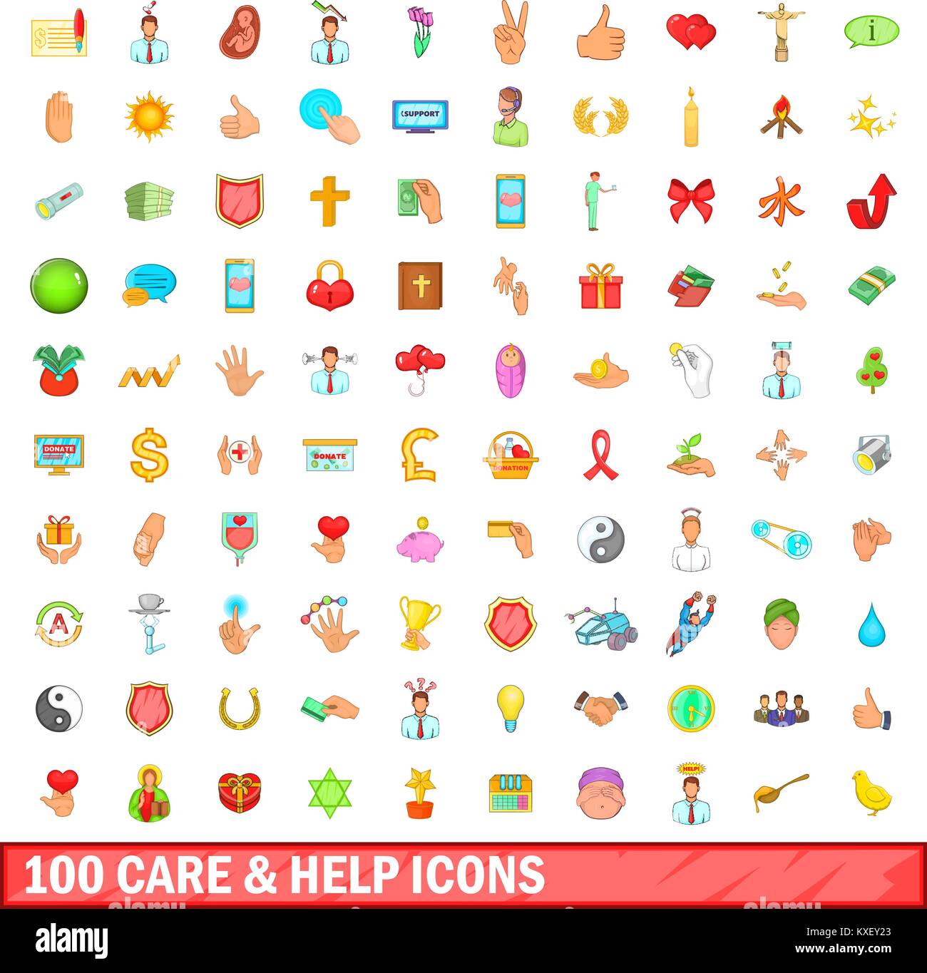 100 care and help icons set, cartoon style Stock Vector Image & Art - Alamy