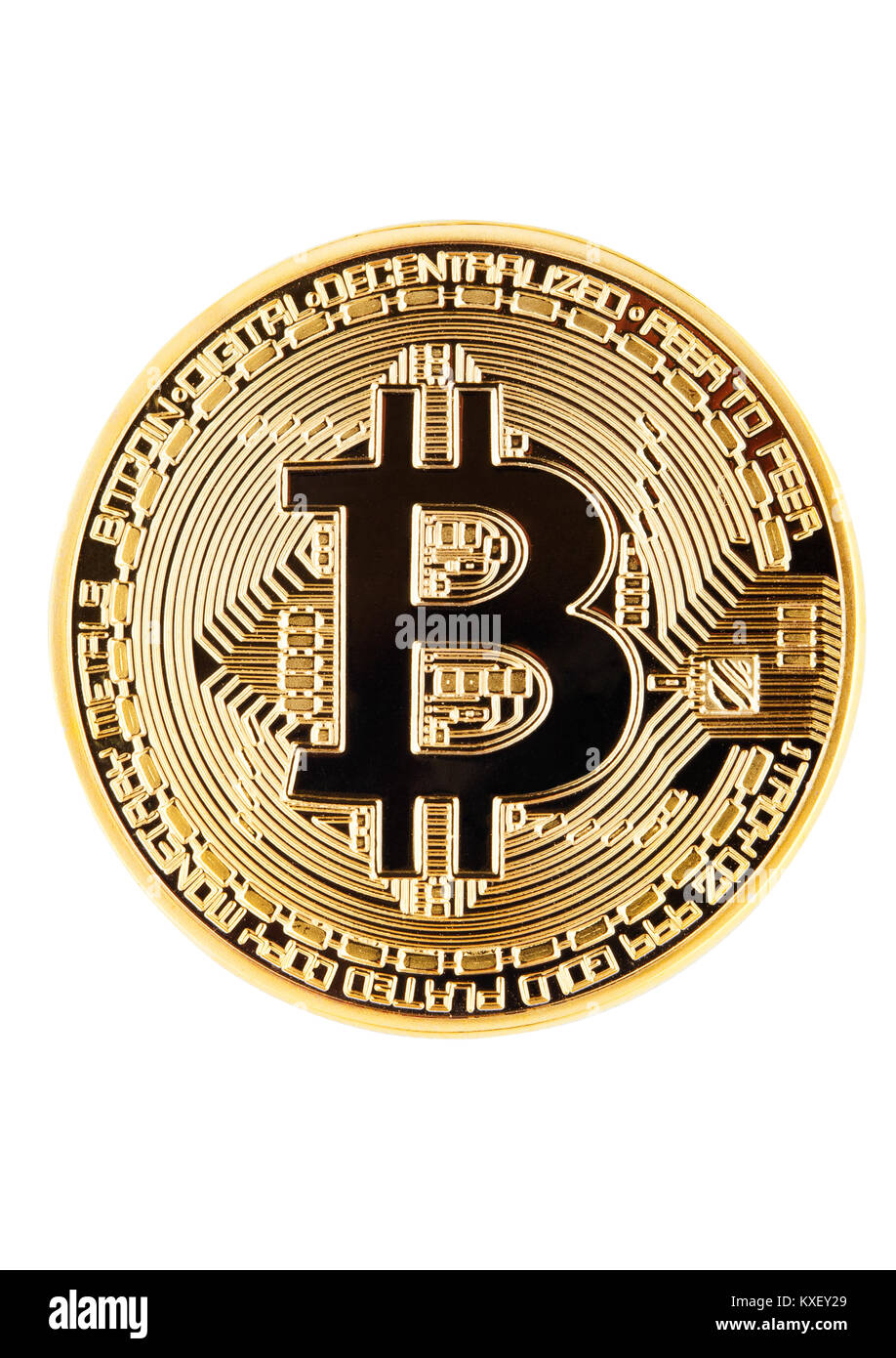 Bitcoin. Physical bit coin. Digital currency. Cryptocurrency. Golden ...