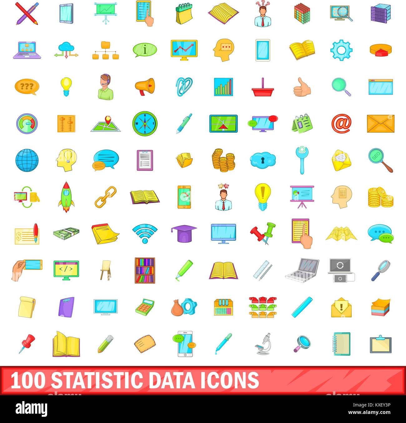 100 statistic data icons set, cartoon style Stock Vector Image & Art ...