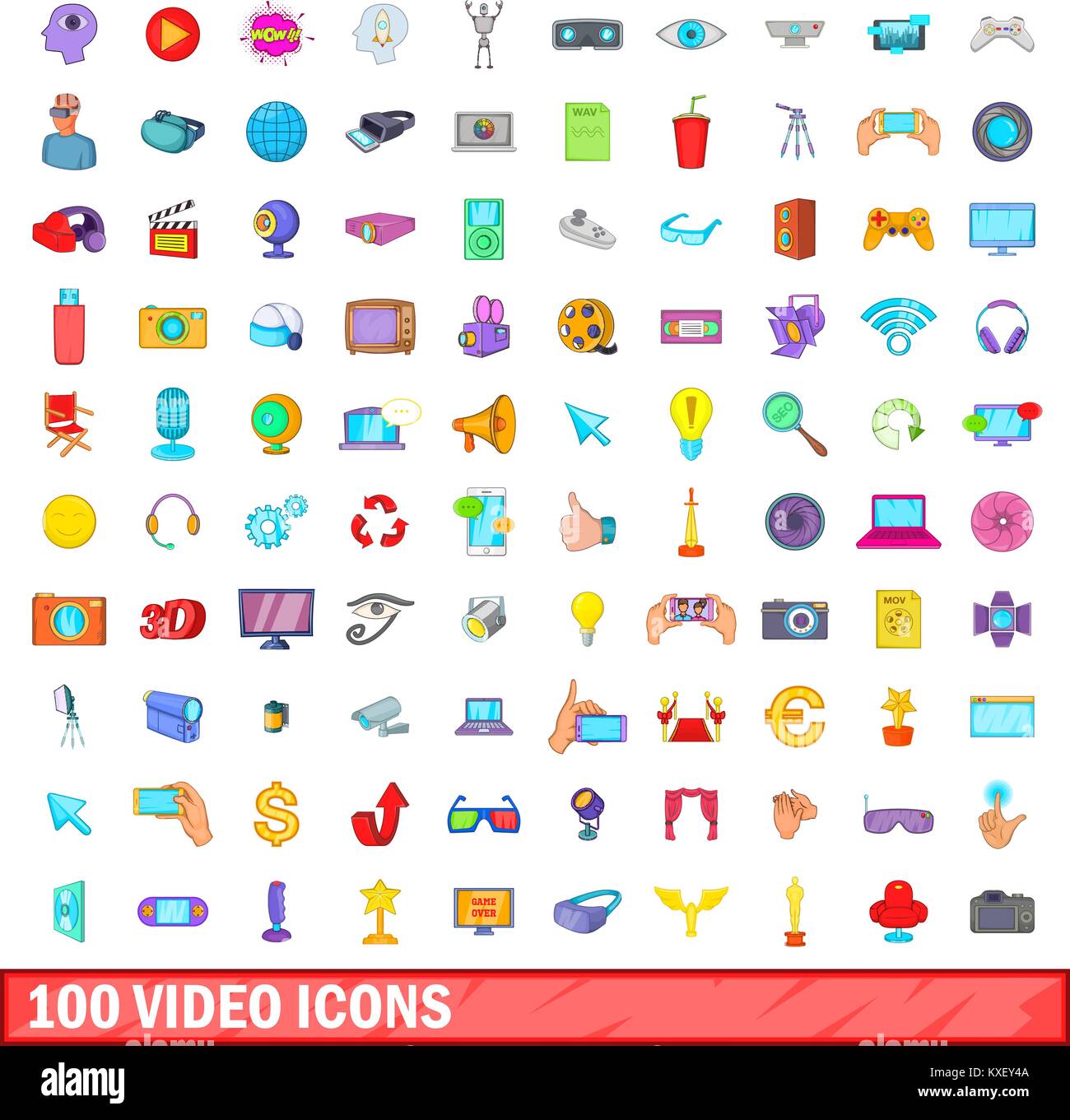 100 video icons set, cartoon style Stock Vector Image & Art - Alamy