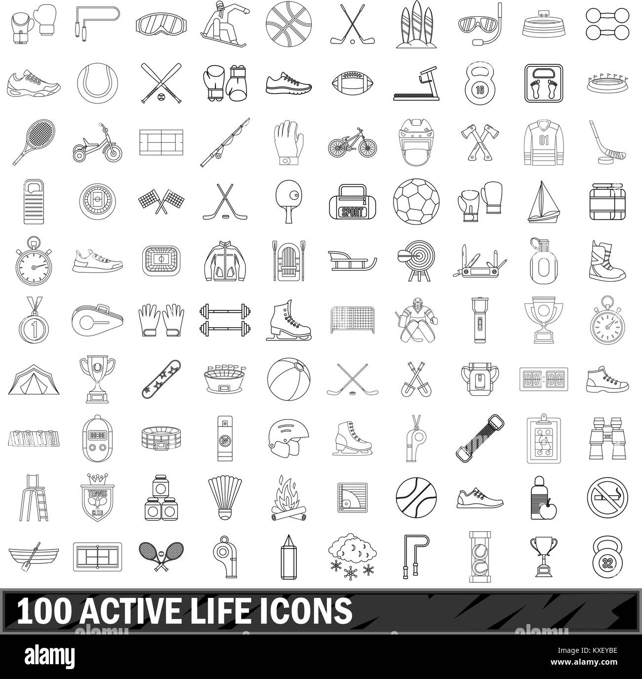 100 active life icons set, outline style Stock Vector Image & Art - Alamy