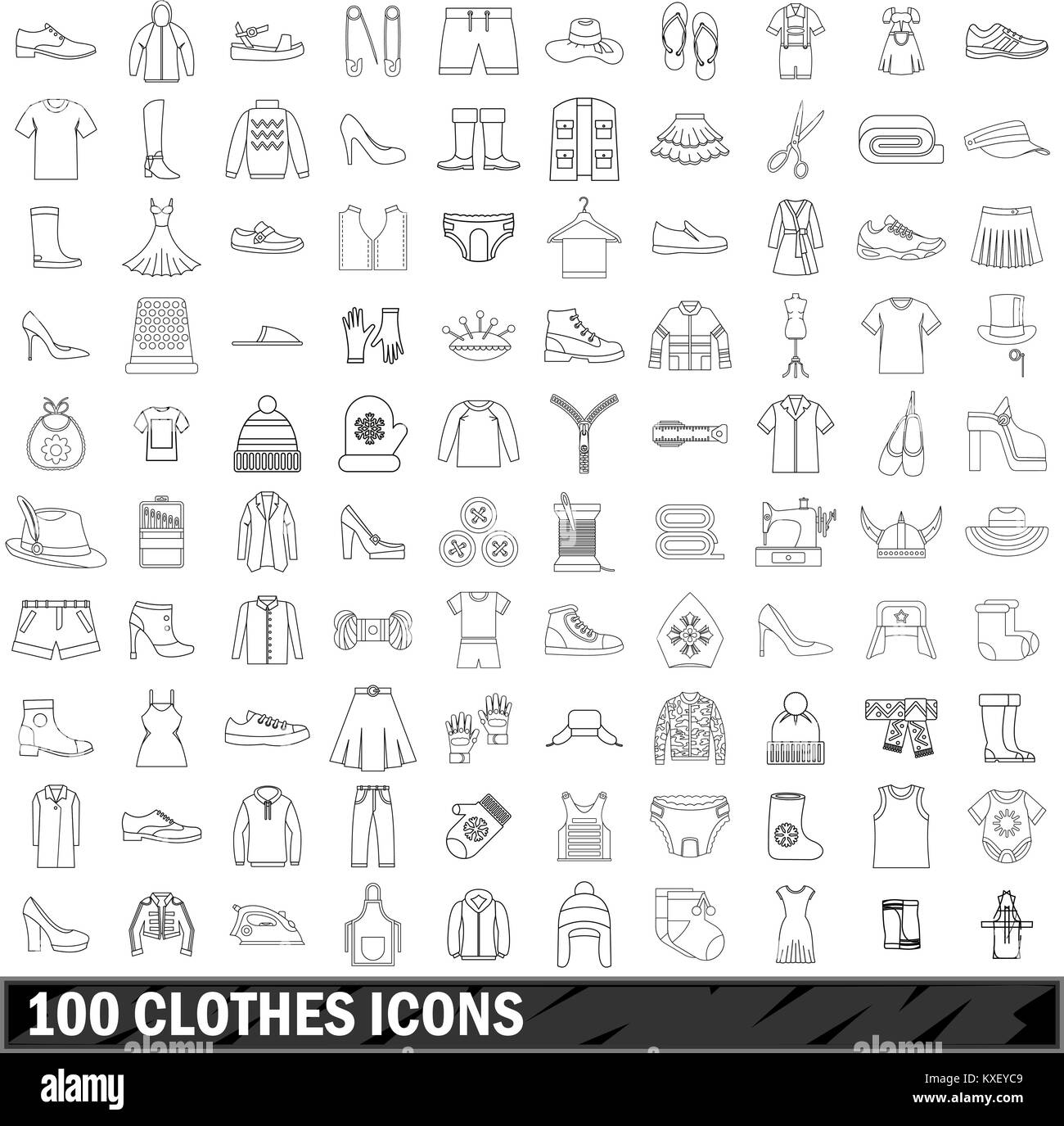100 clothes icons set, outline style Stock Vector Image & Art - Alamy