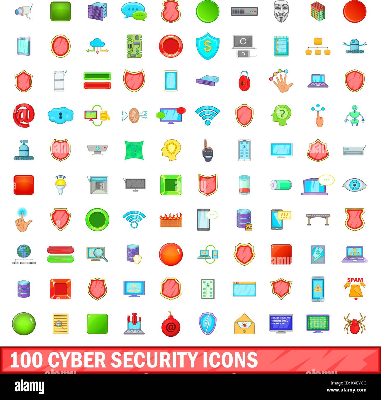 100 cyber security icons set, cartoon style Stock Vector Image & Art ...