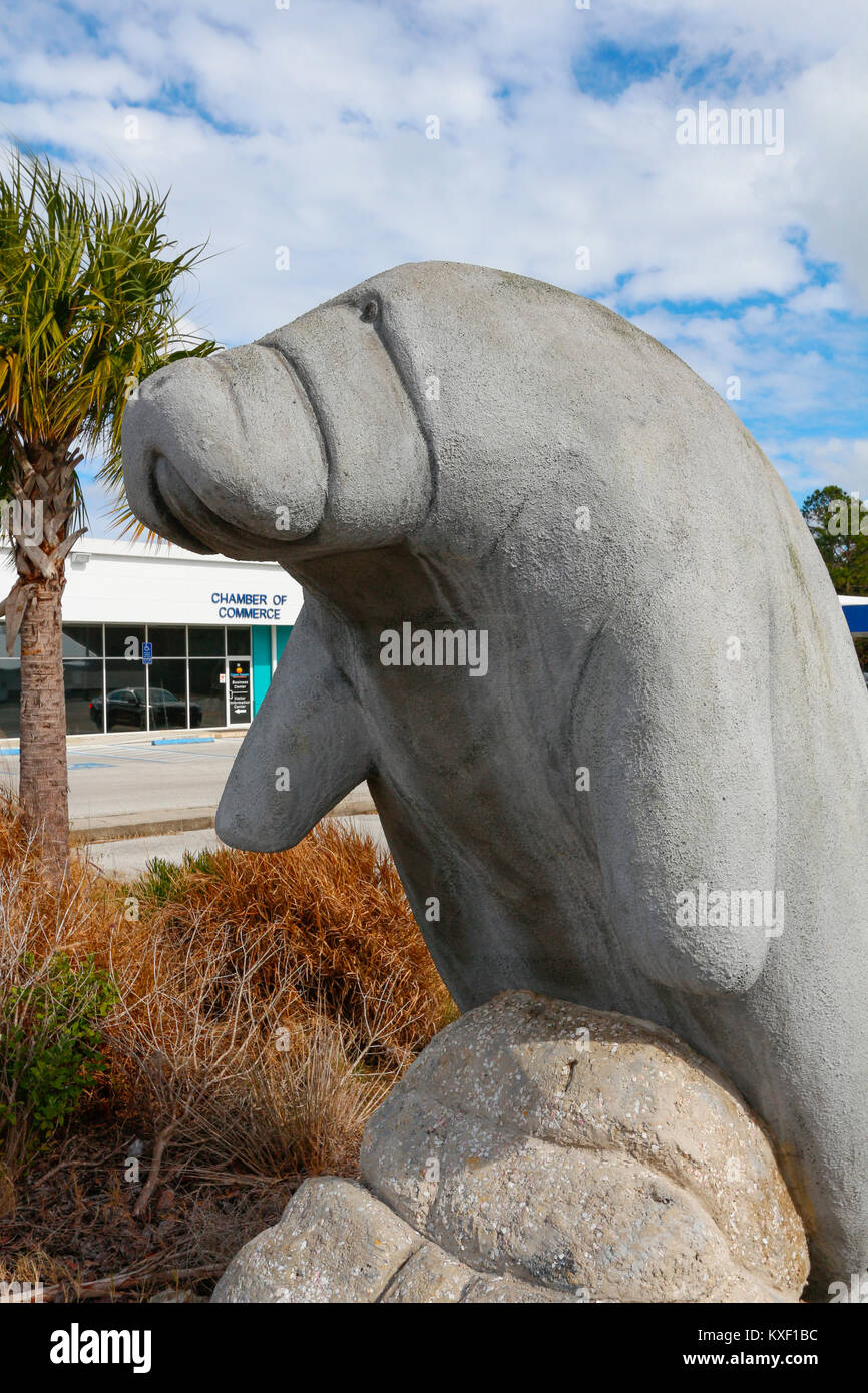A Manatee statue in front of the Crystal River, Florida visitors ...