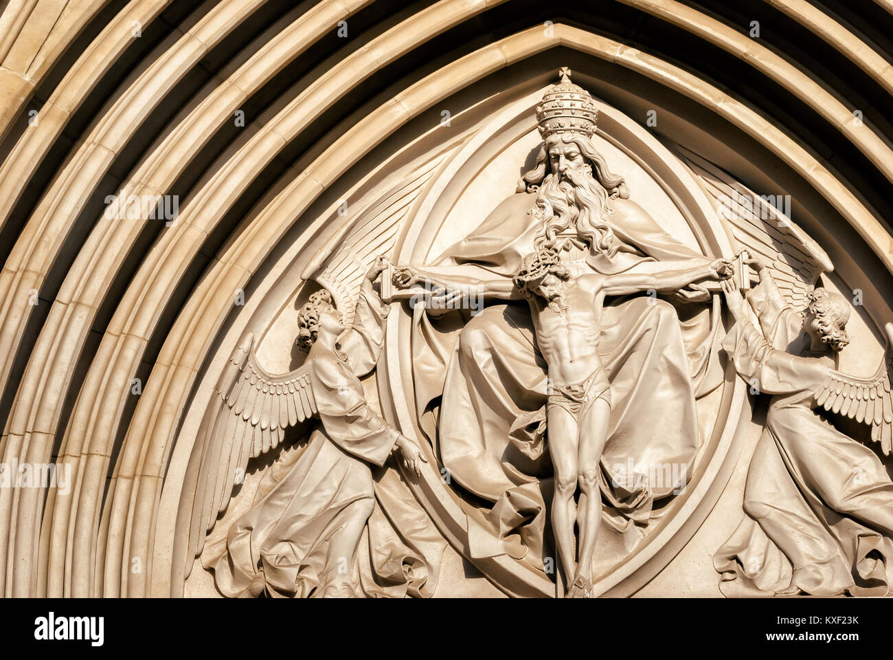 The Holy Trinity. Gothic relief in Saint Wenceslas Cathedral in Olomouc ...