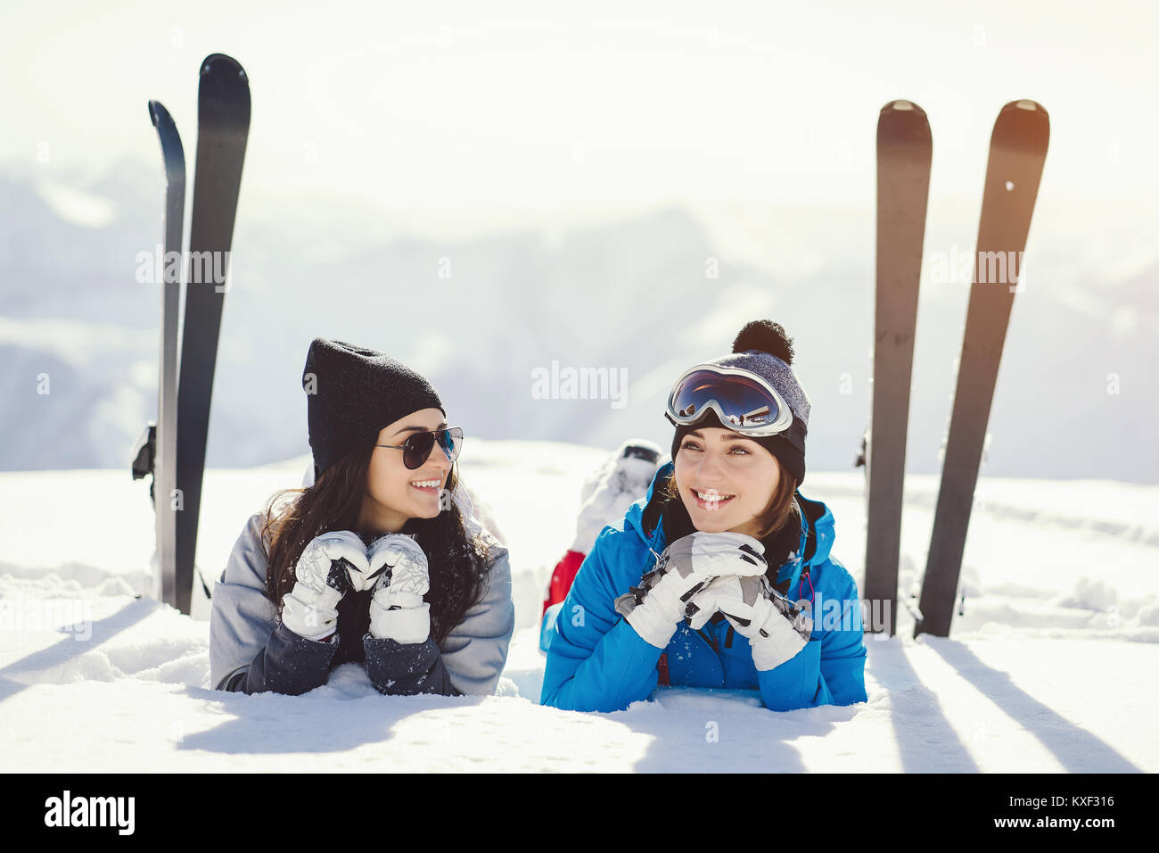 girls with ski Stock Photo - Alamy
