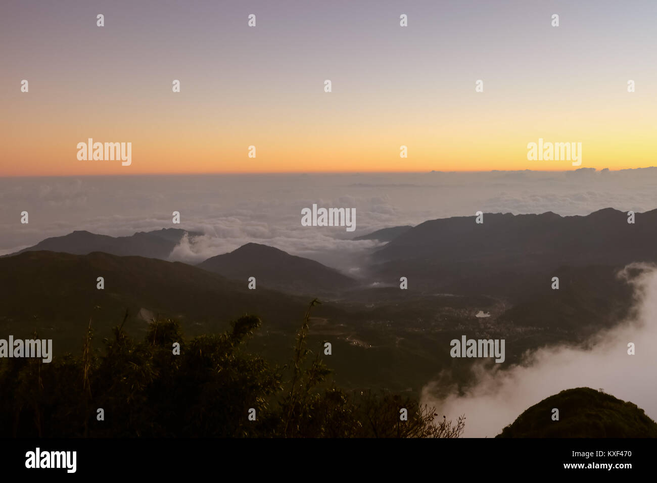 The summit beautiful landscape of Fansipan or Phan Xi Pang mountain the ...