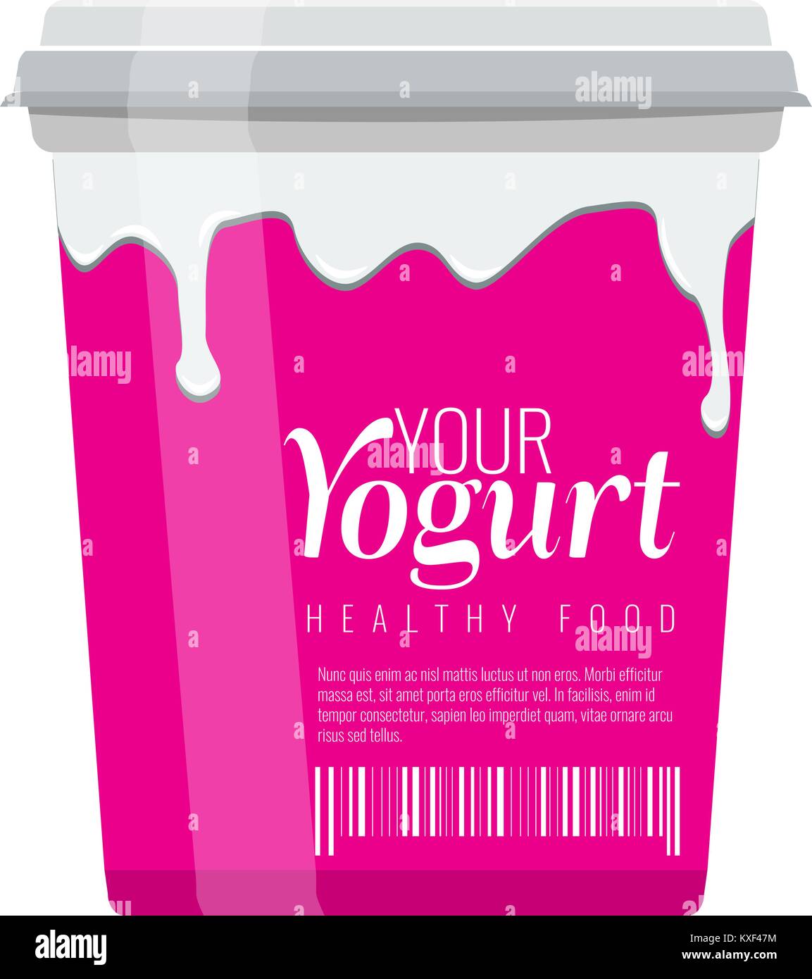 Pink Plastic Bucket With White Lid. Yogurt package design with milk ...
