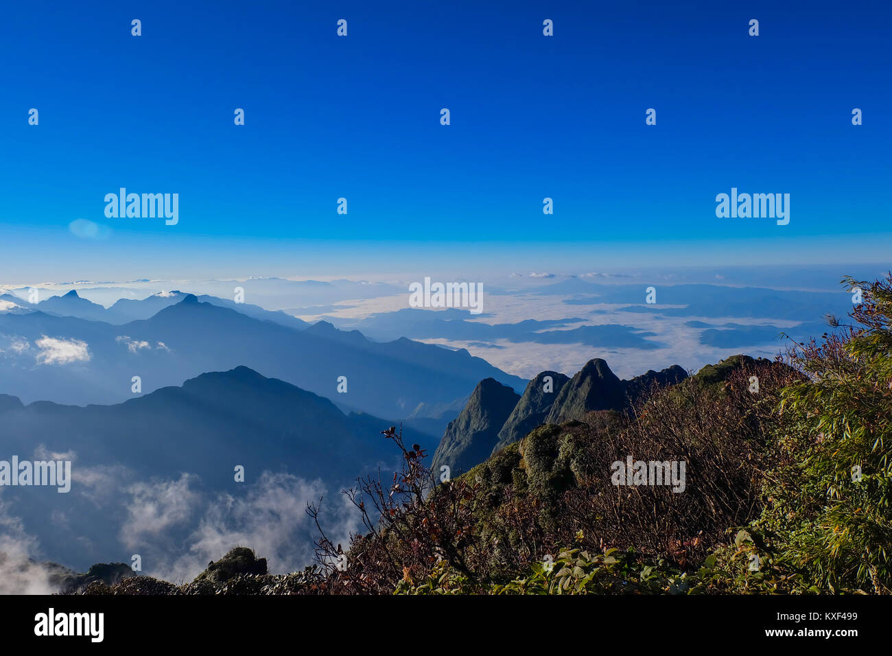 The summit beautiful landscape of Fansipan or Phan Xi Pang mountain the ...