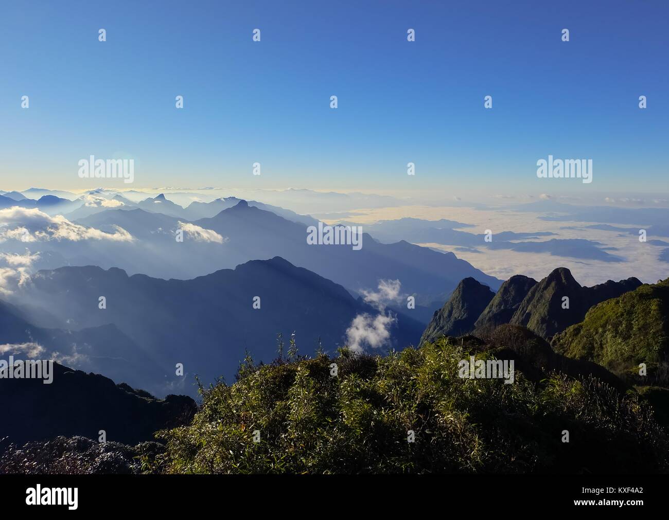The summit beautiful landscape of Fansipan or Phan Xi Pang mountain the ...