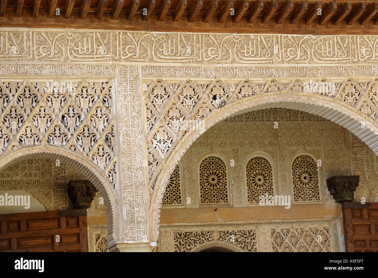 Decorated tiles and columns with geometric shapes and colors in the ...