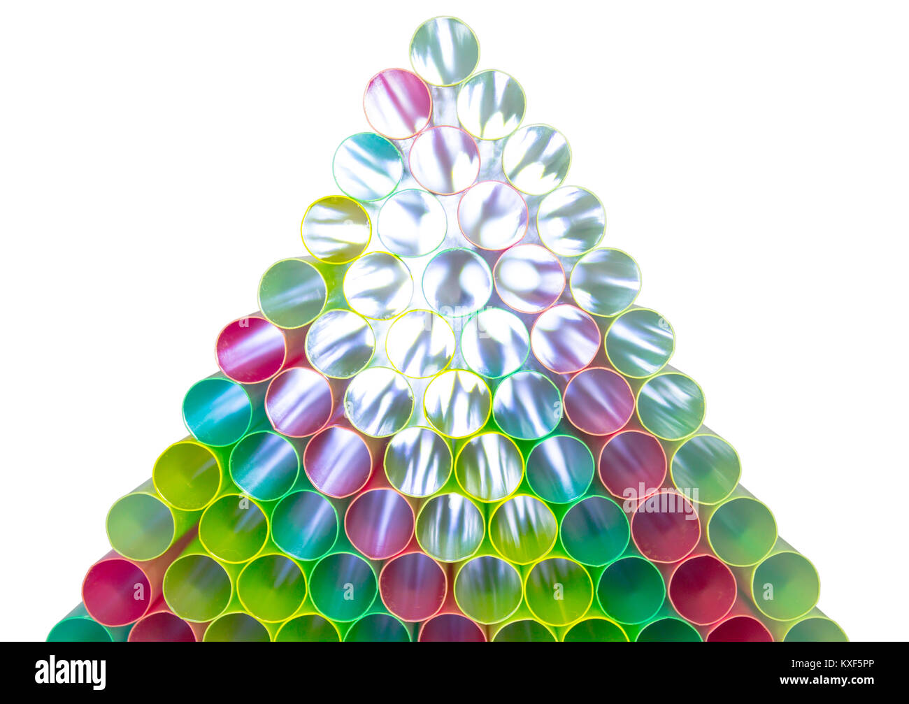 Many colorful straws stacked on top of each other of pyramid. Beyond ...