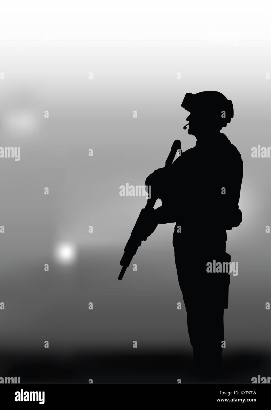 Armed soldier on a dark background Stock Photo - Alamy