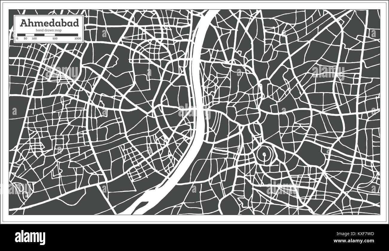 Ahmedabad India City Map in Retro Style. Outline Map. Vector ...