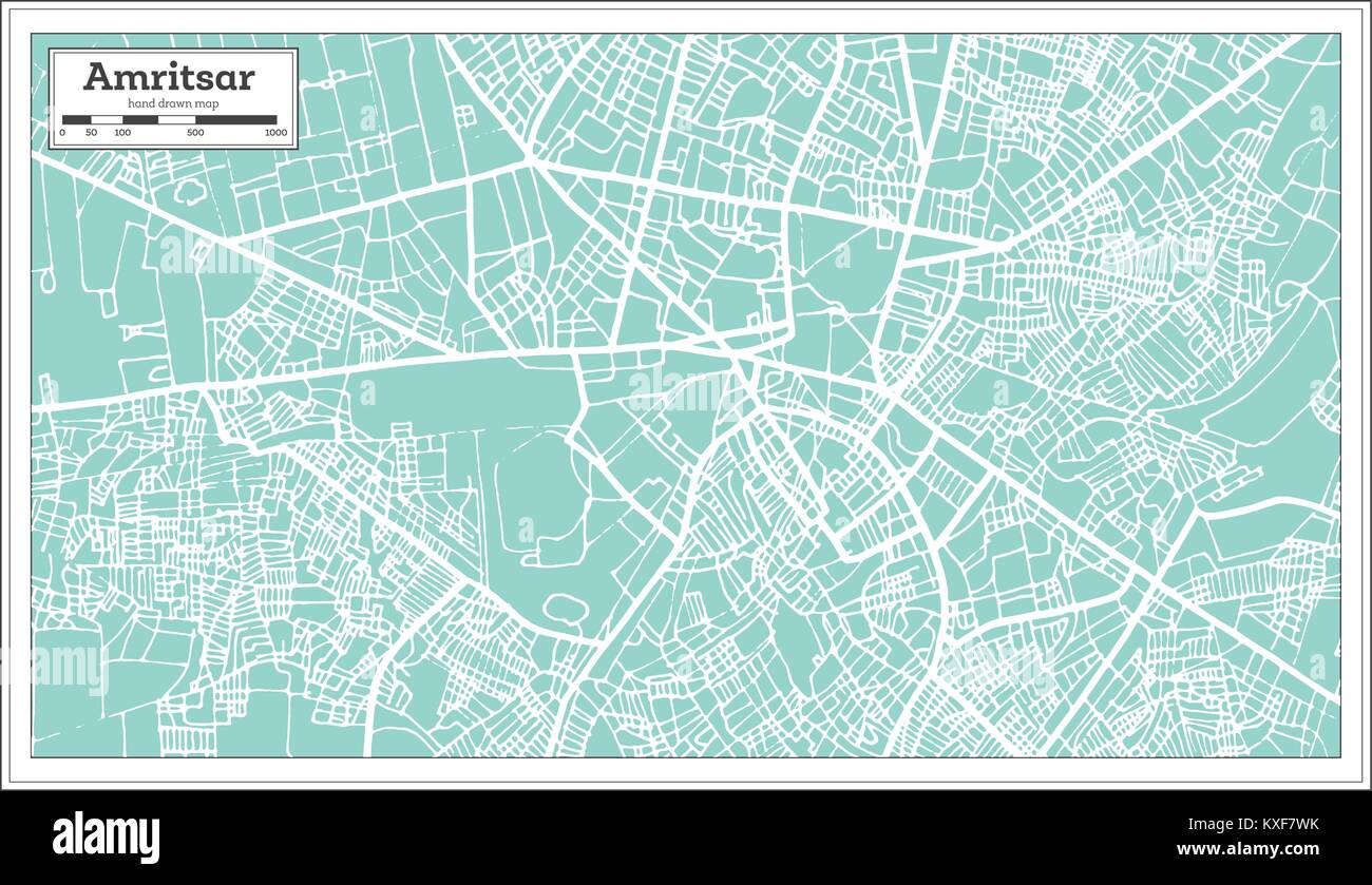 Amritsar India City Map in Retro Style. Outline Map. Vector ...