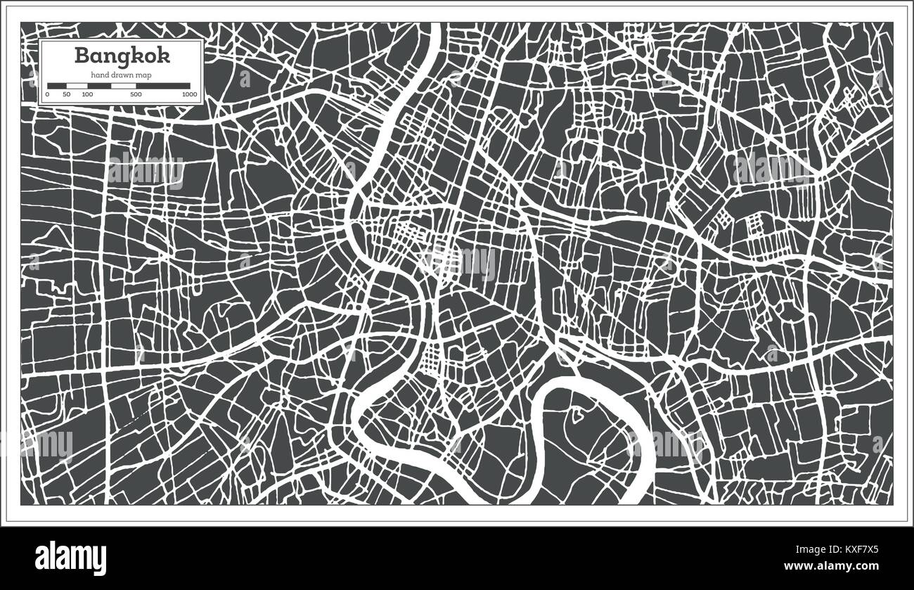 Bangkok Thailand City Map in Retro Style. Outline Map. Vector ...