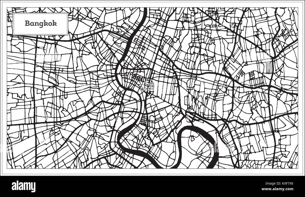 Bangkok Thailand City Map in Black and White Color. Outline Map. Vector ...