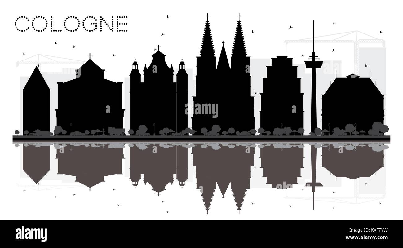 Cologne Germany City skyline black and white silhouette with ...