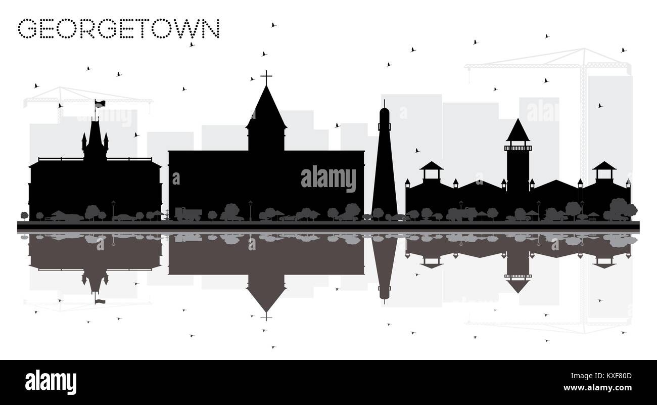 Georgetown Guyana City skyline black and white silhouette. Vector ...