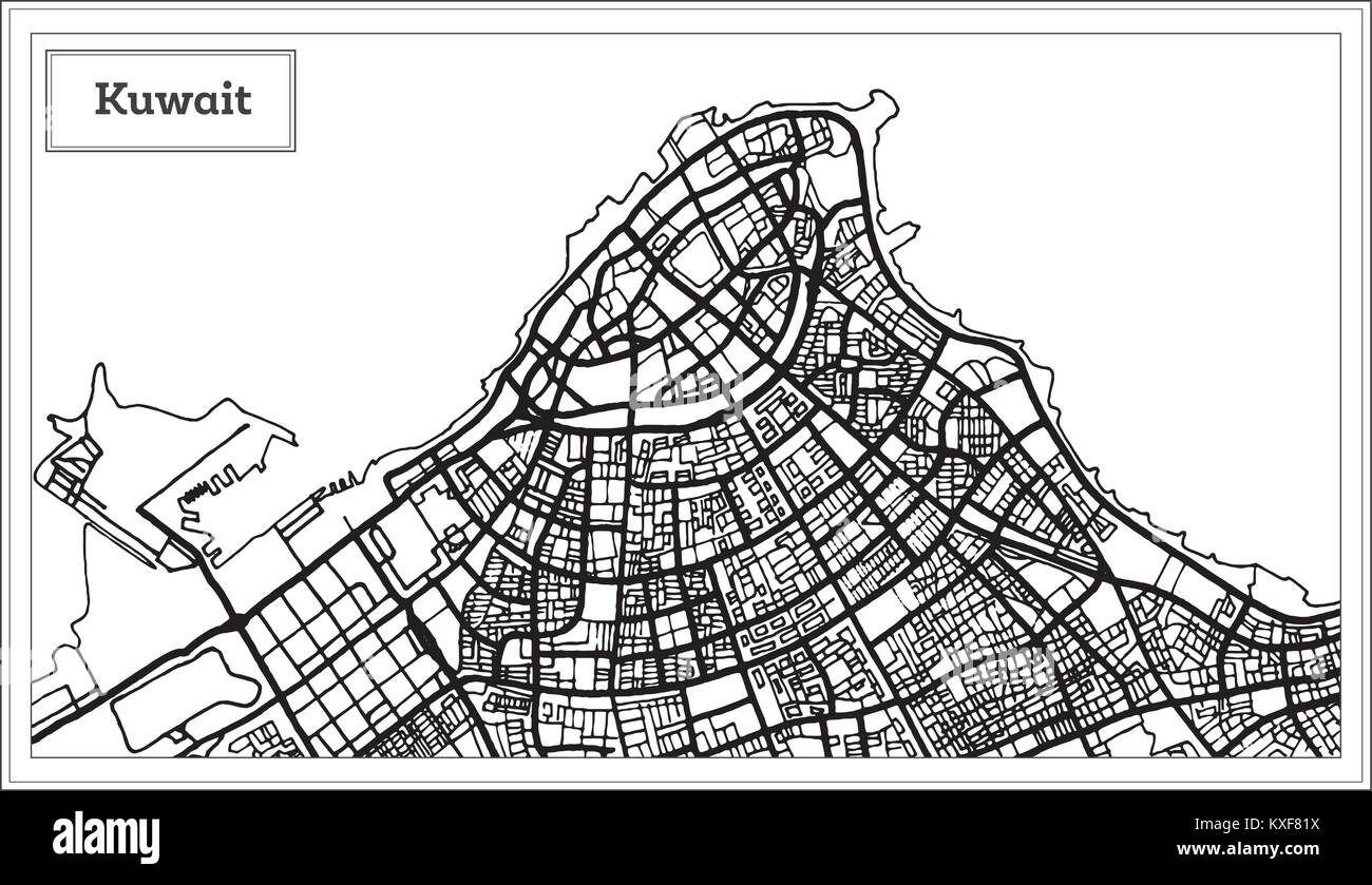 Kuwait Map in Black and White Color. Vector Illustration. Outline Map ...