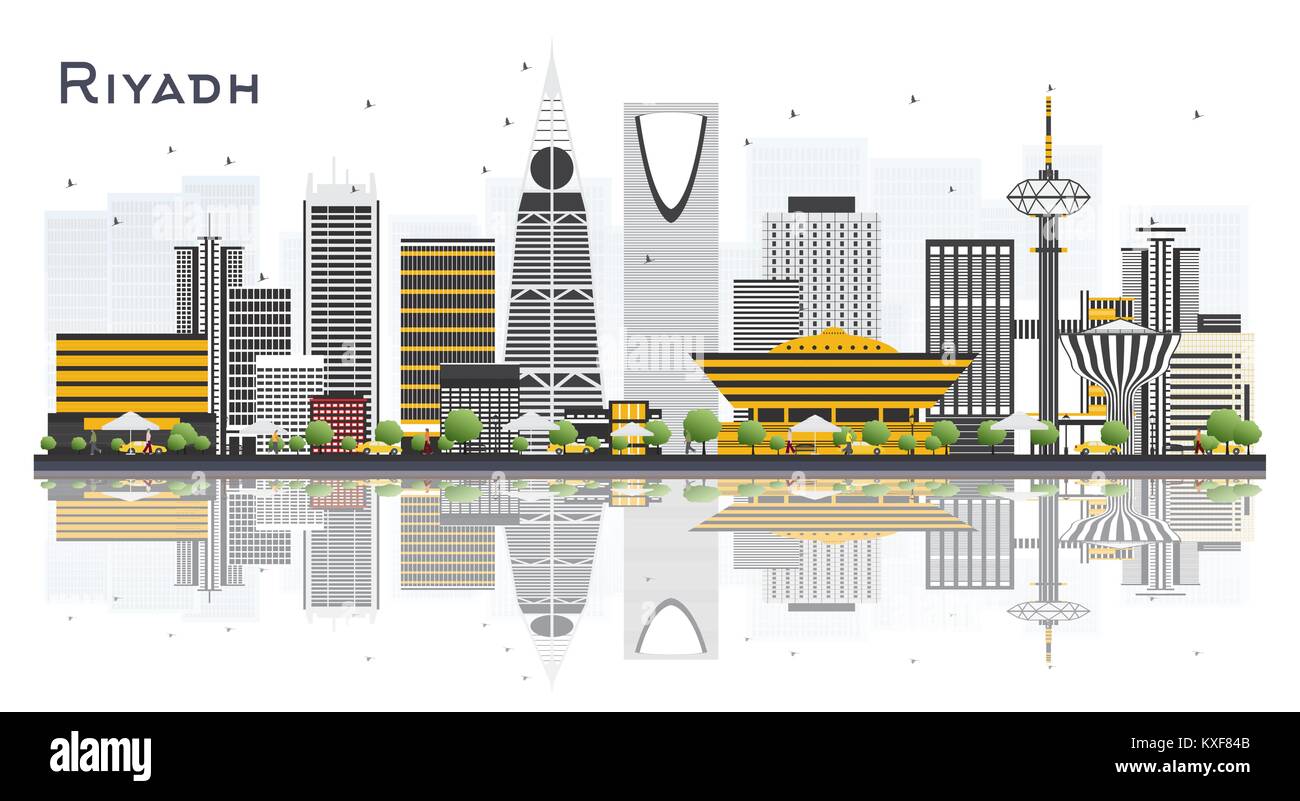 Riyadh Saudi Arabia City Skyline with Gray Buildings Isolated on White ...