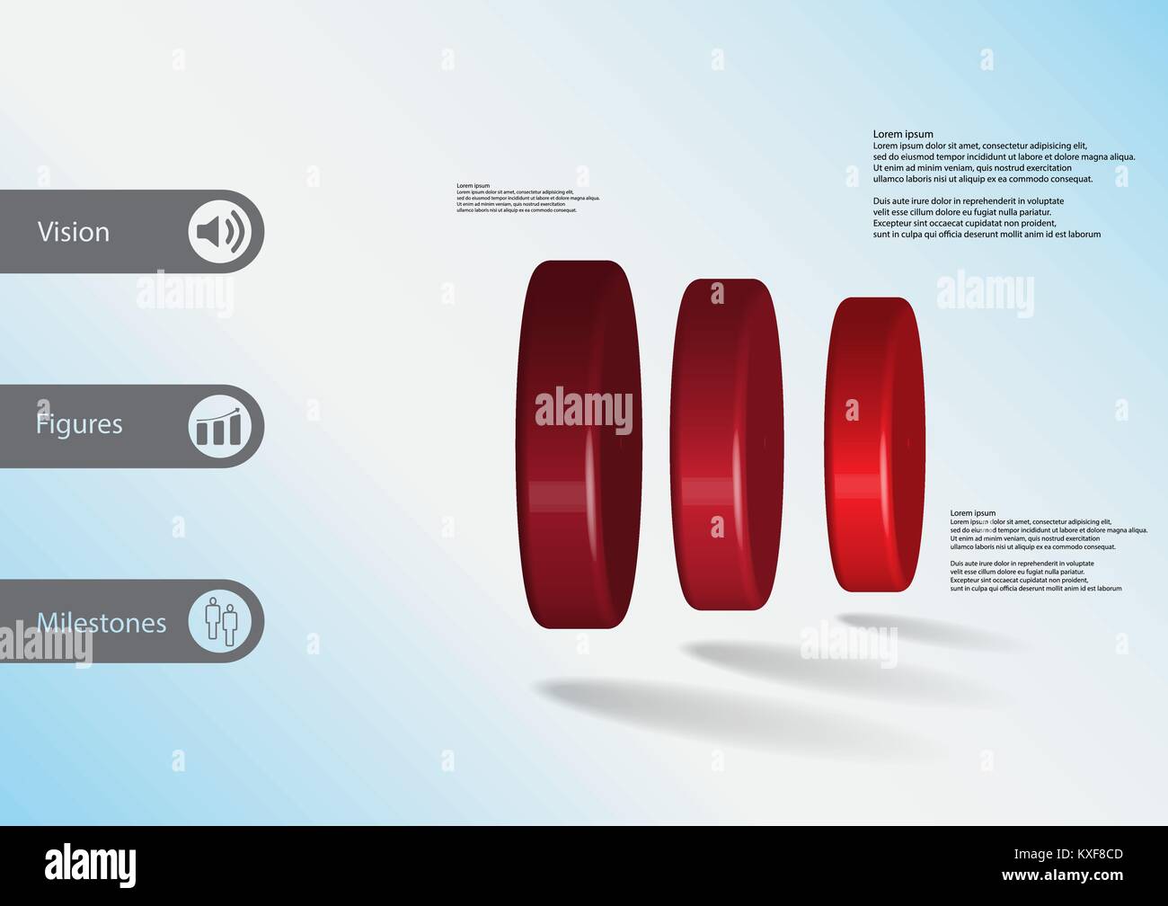 3D illustration infographic template with motif of three red cylinders ...
