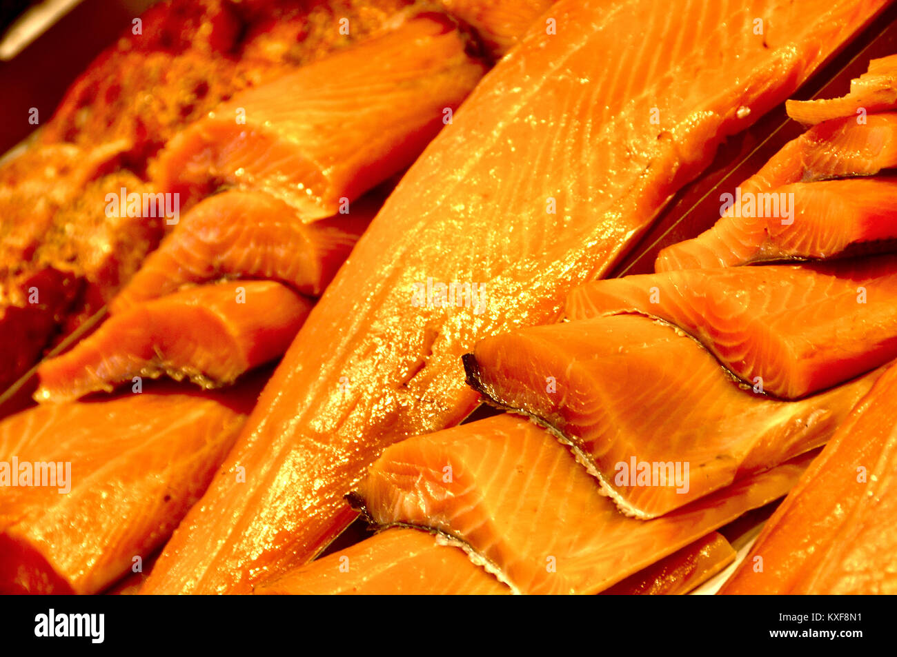 Norwegian salmon at the fish market of Bergen Norway Stock Photo - Alamy