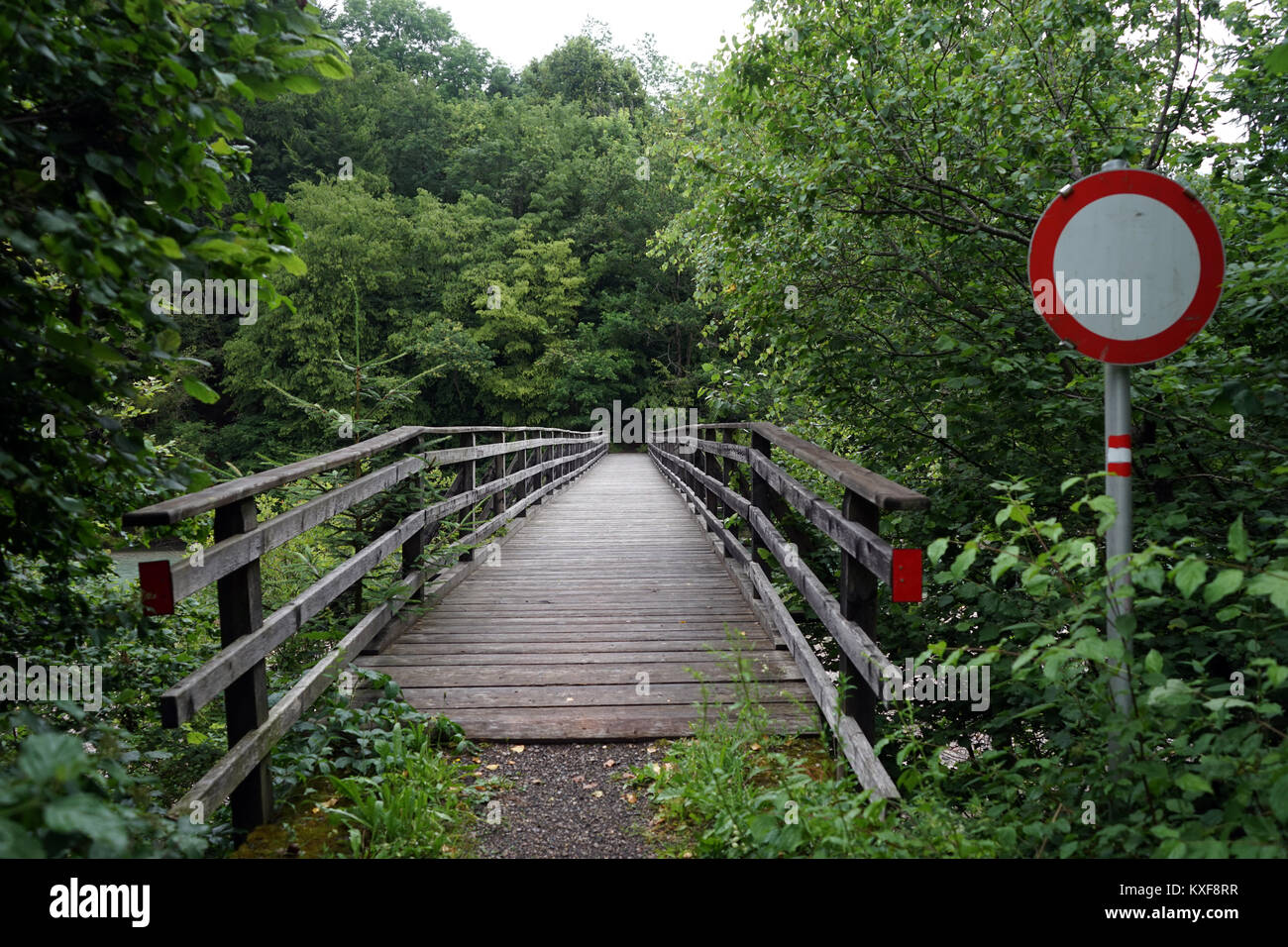 Traditional wooden bridge in the forest in Austria Stock Photo - Alamy