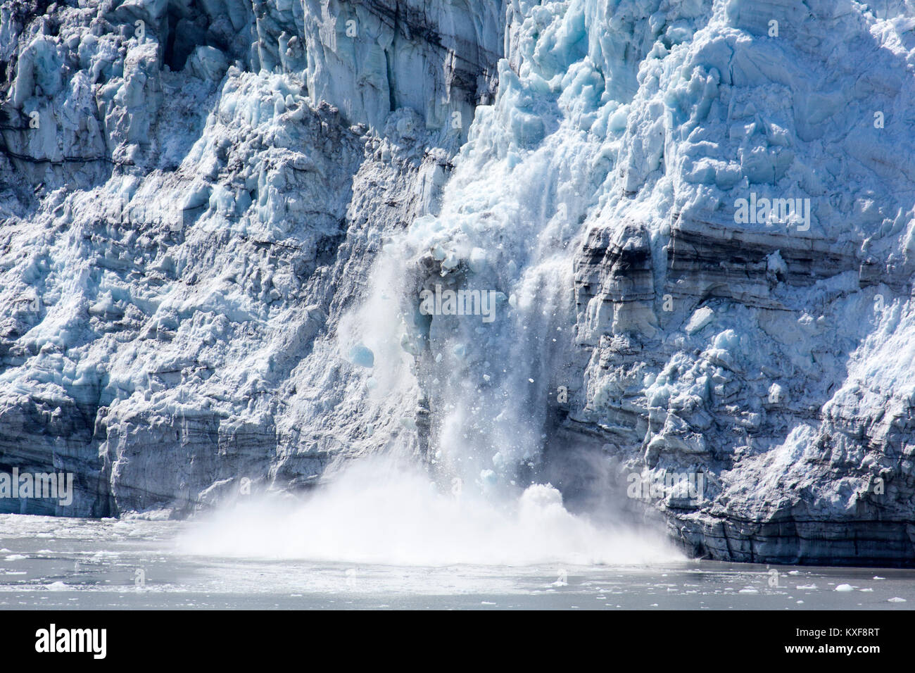 The close view of melting and falling down ice in Glacier Bay national ...