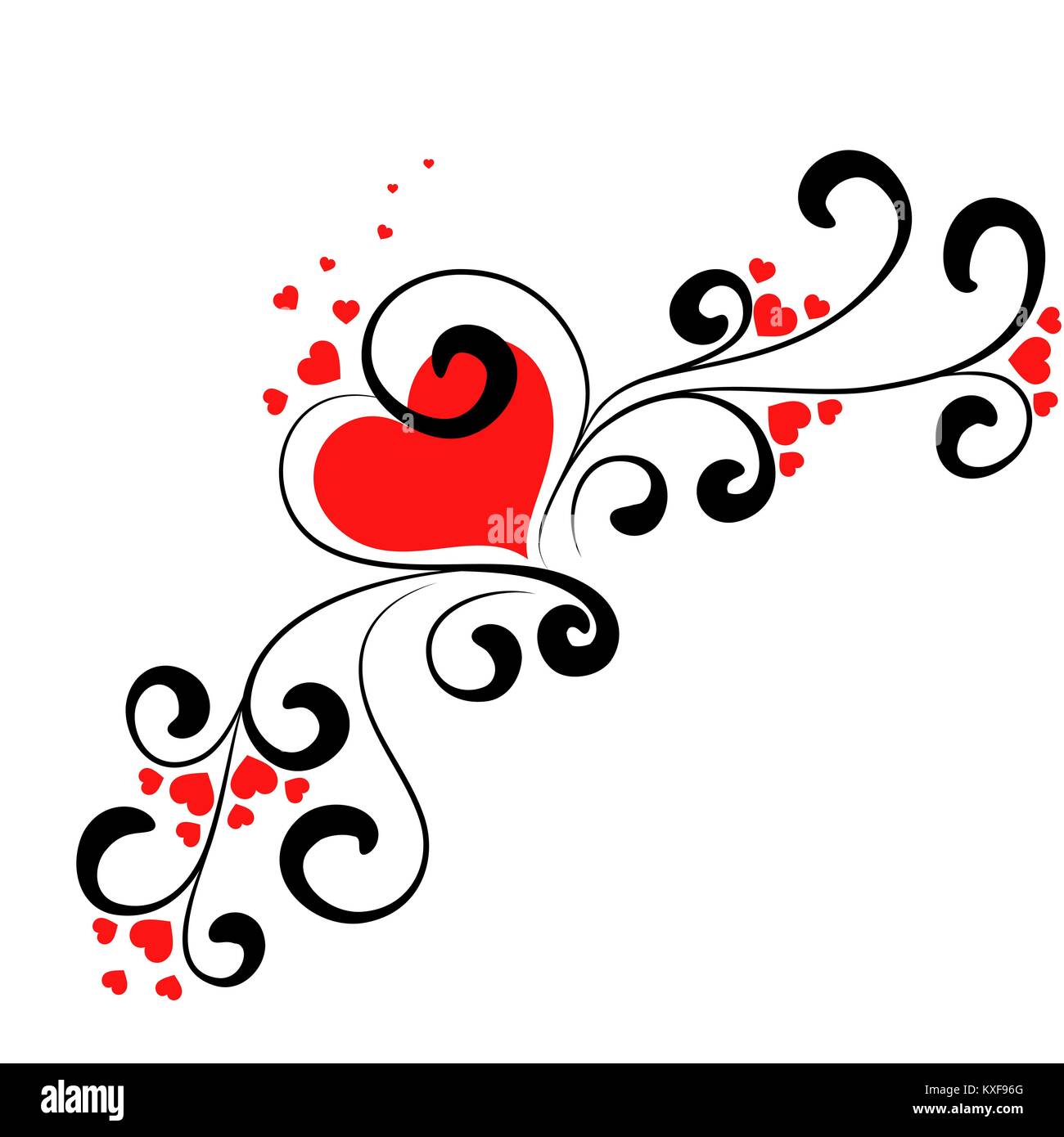 red heart with a black pattern from curls on a white background Stock ...