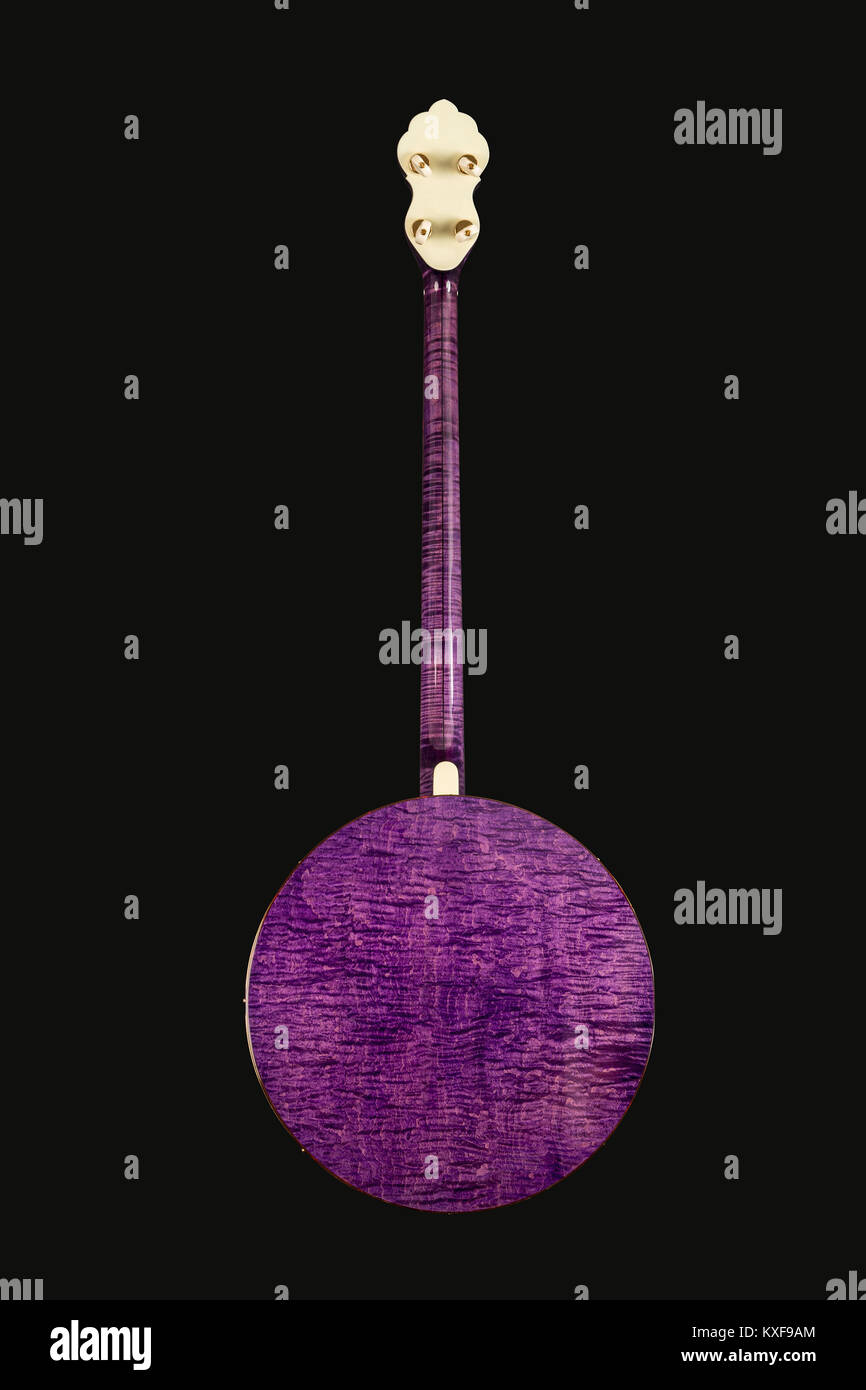 5-string banjos on black background. Carved wooden neck Benjo ...