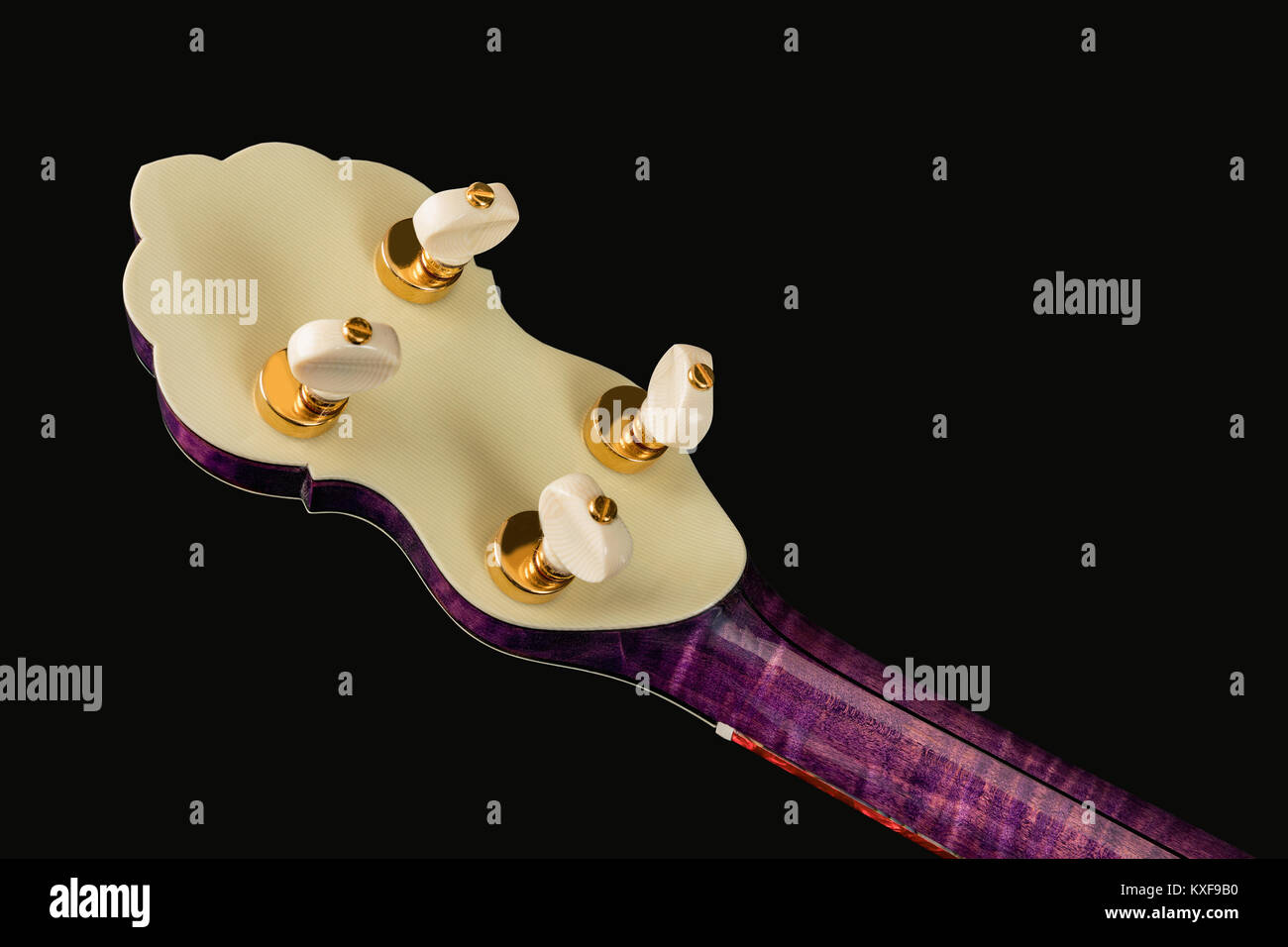 5-string banjos on black background. Carved wooden neck Benjo ...