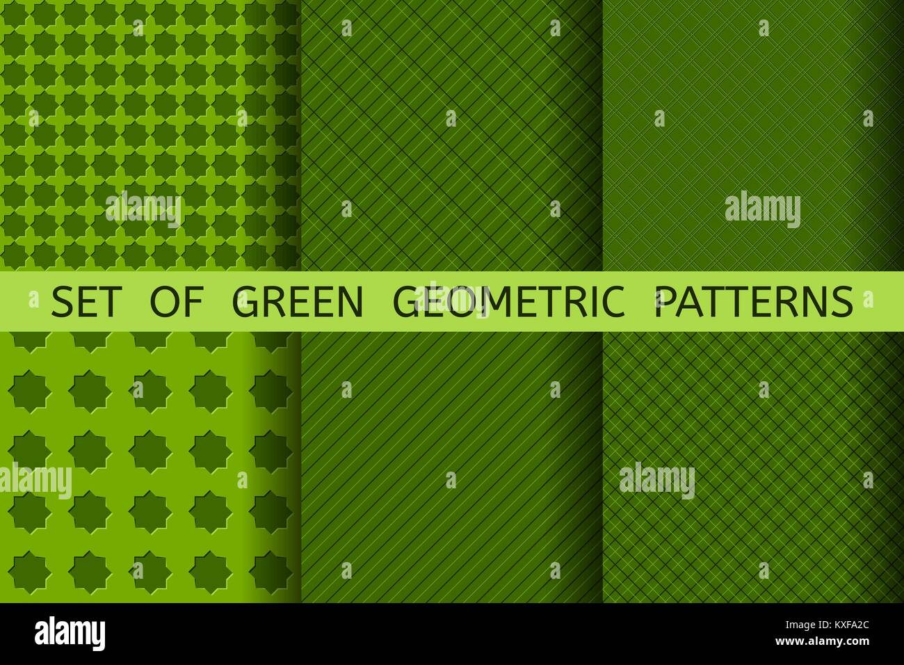 green set of geometric patterns of lines, grids Stock Vector Image ...