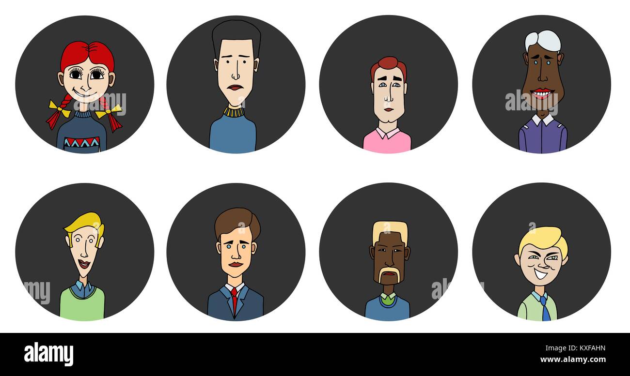 Colored Sketch people icons. Peoples hand-drawn round avatars isolated ...
