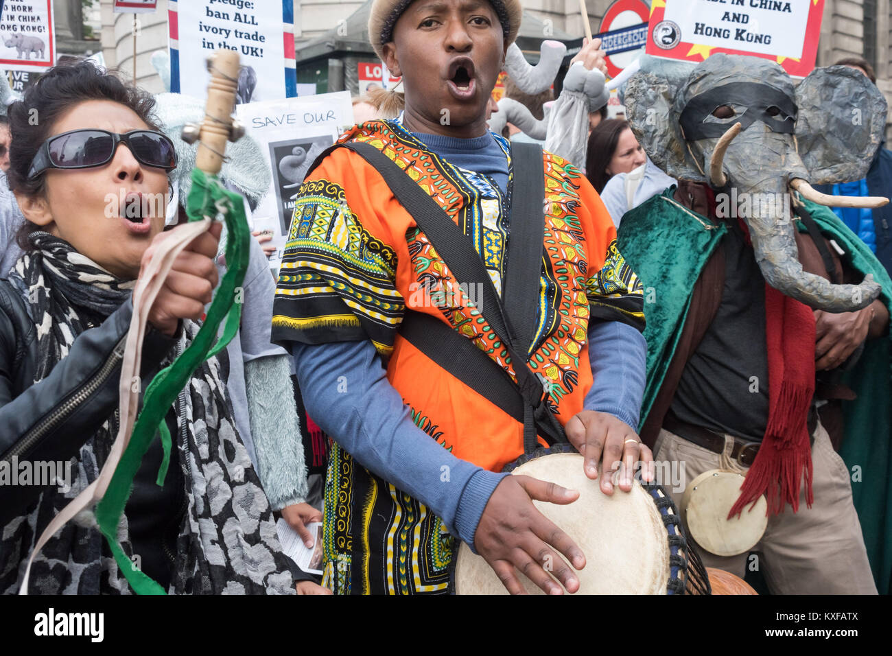 African drummer Sounds of Africa, Luyanda, man with an elephant ...