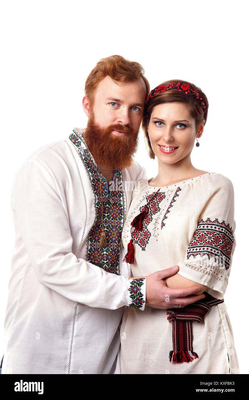 Young couple in Ukrainian style costumes over white Stock Photo - Alamy