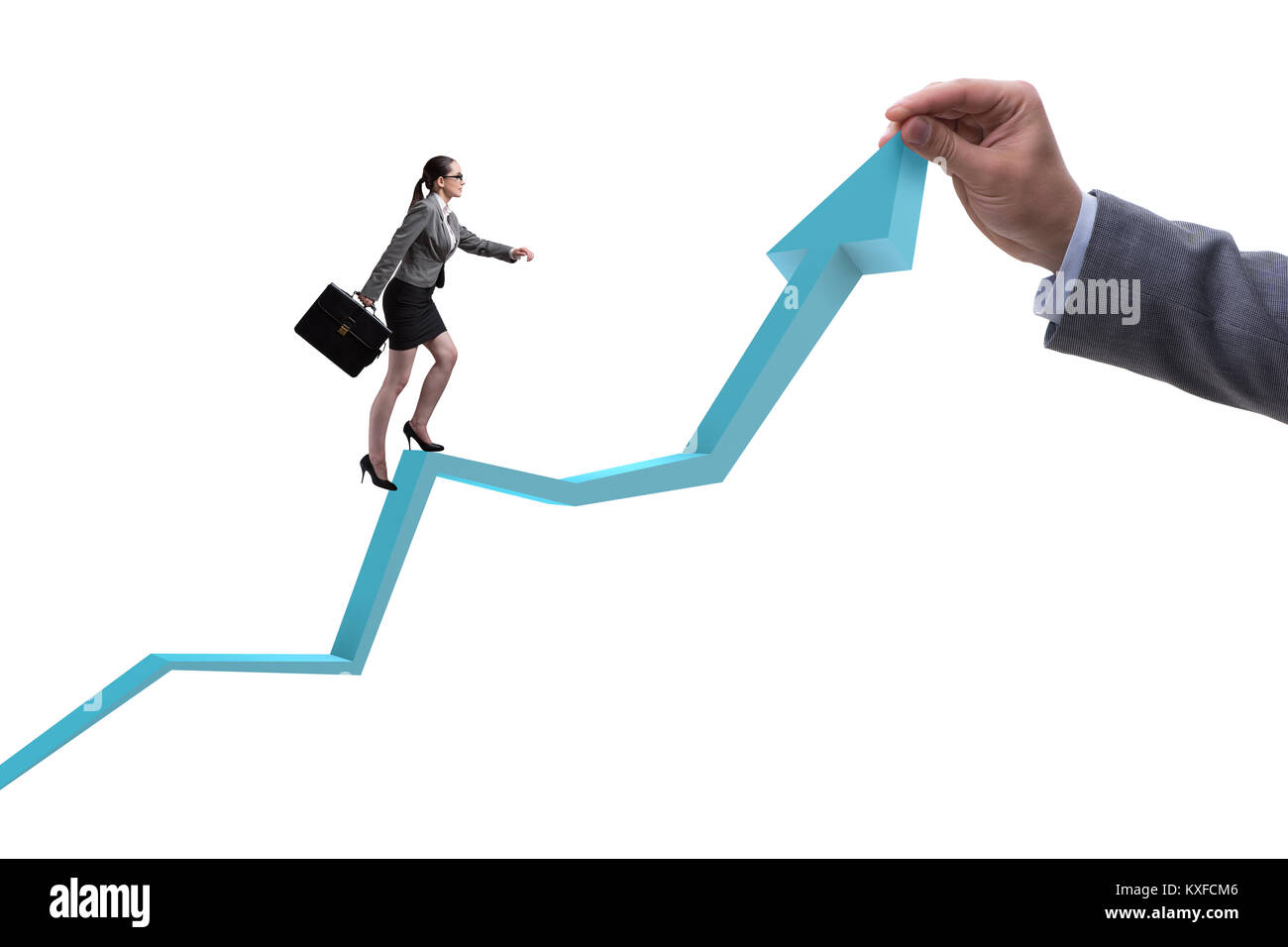 Businesswoman climbing line chart in economic recovery concept Stock ...