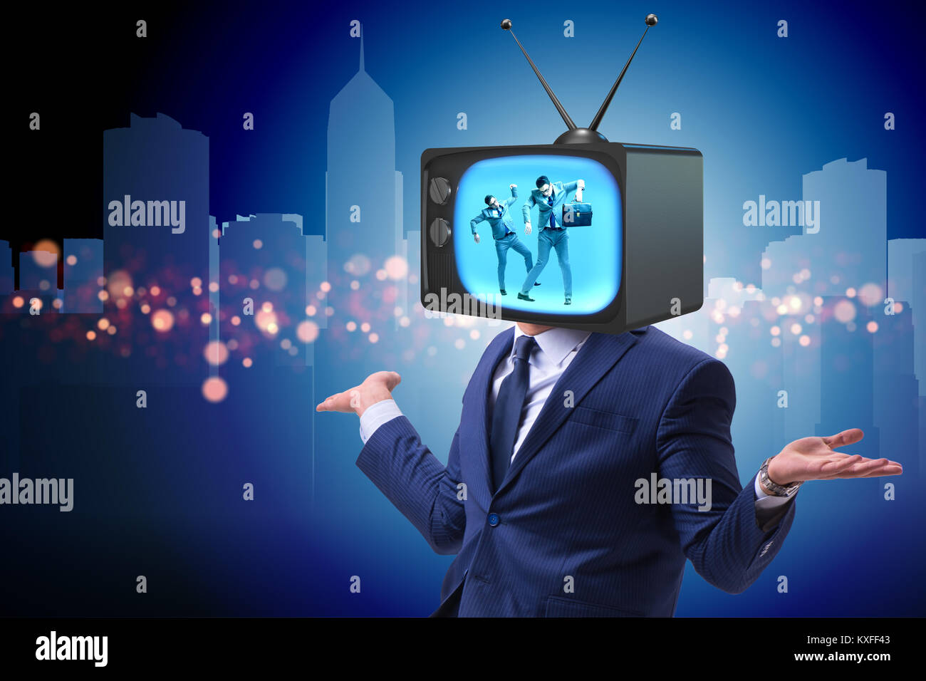 Man with television head in tv addiction concept Stock Photo - Alamy