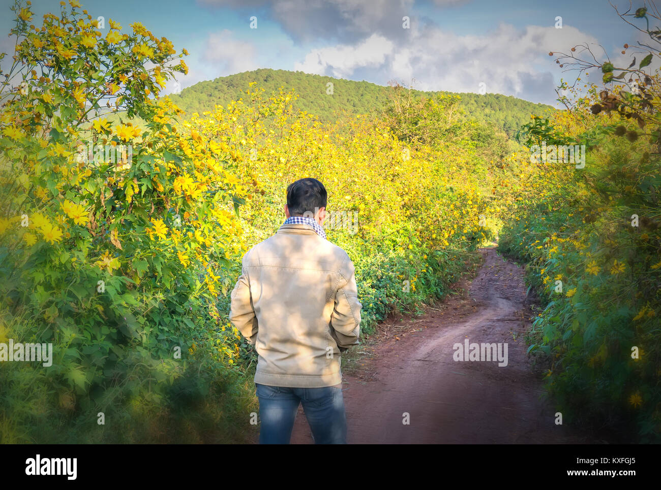 Man Walking Alone In Nature