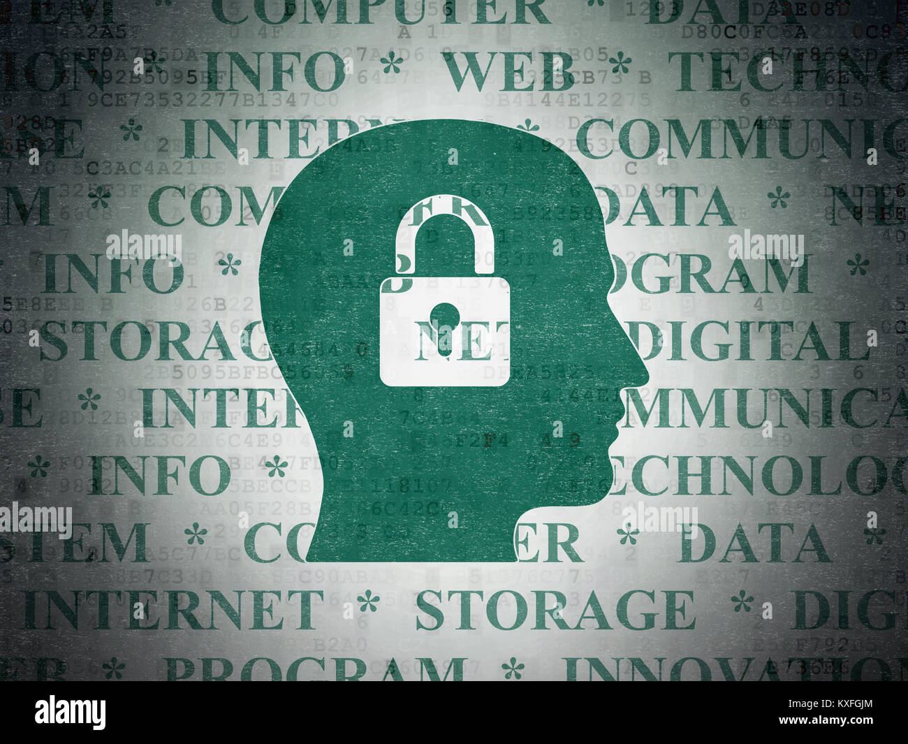 Data concept: Head With Padlock on Digital Data Paper background Stock ...
