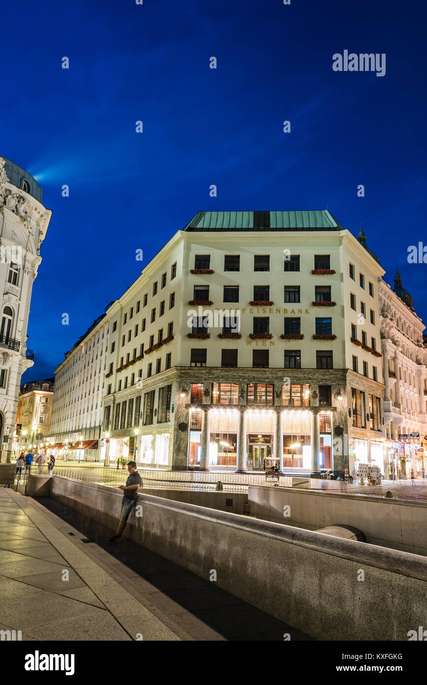 Vienna, Austria - August 16, 2017: Street scene at night in Vienna in ...