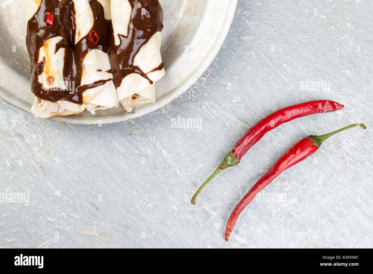Mexican chicken enchiladas with chili chocolate salsa mole poblano ...
