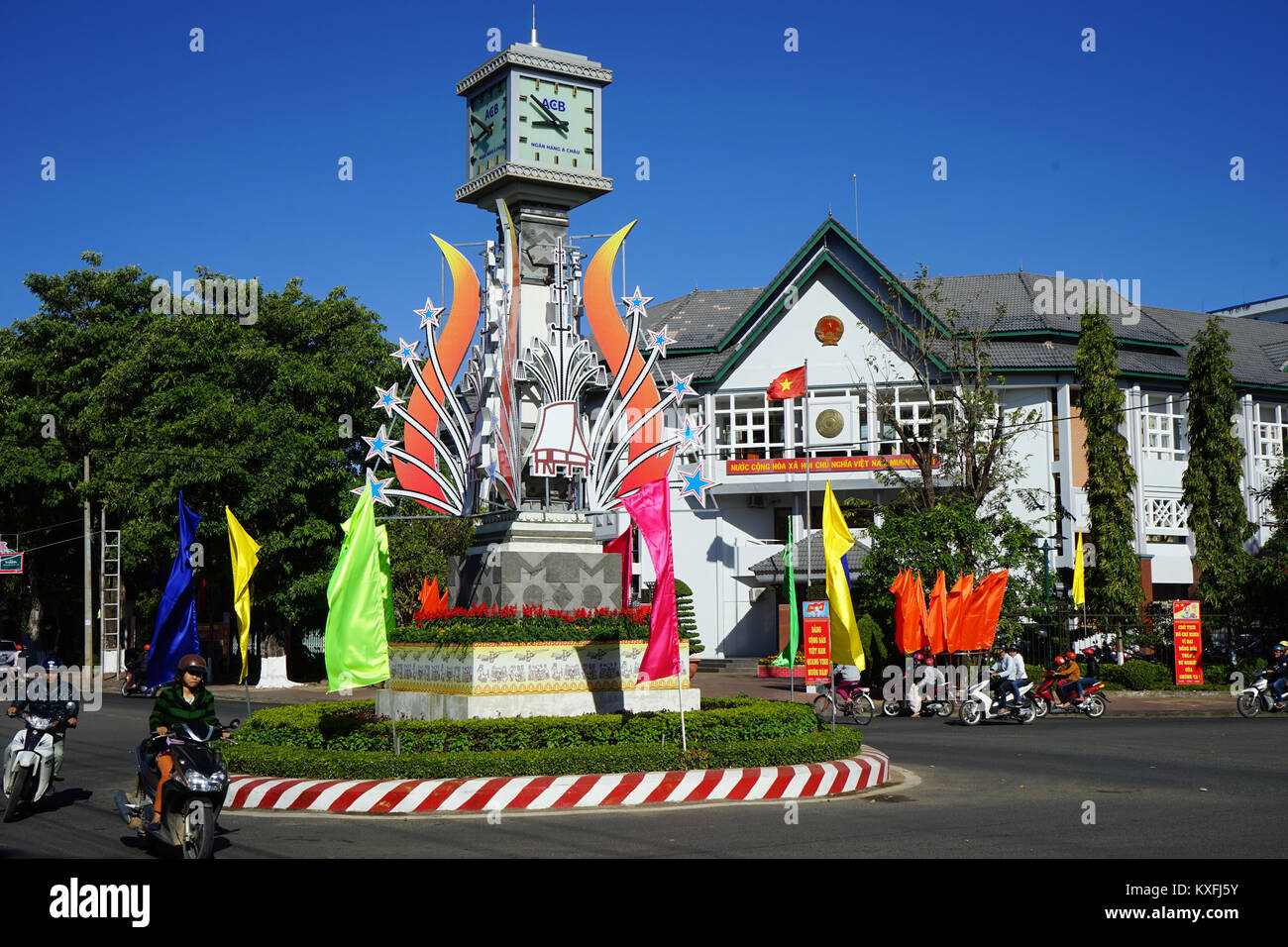 KON TUM, VIETNAM - CIRCA JANUARY 2017 Clock tower on the crossroads ...