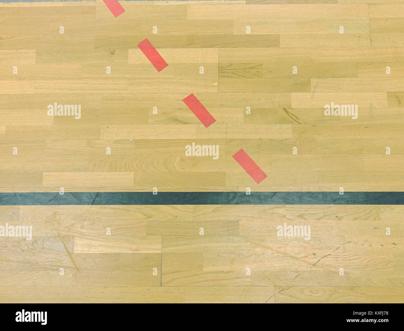 Wooden floor in sporting hall with solid and dotted lines. Light ...