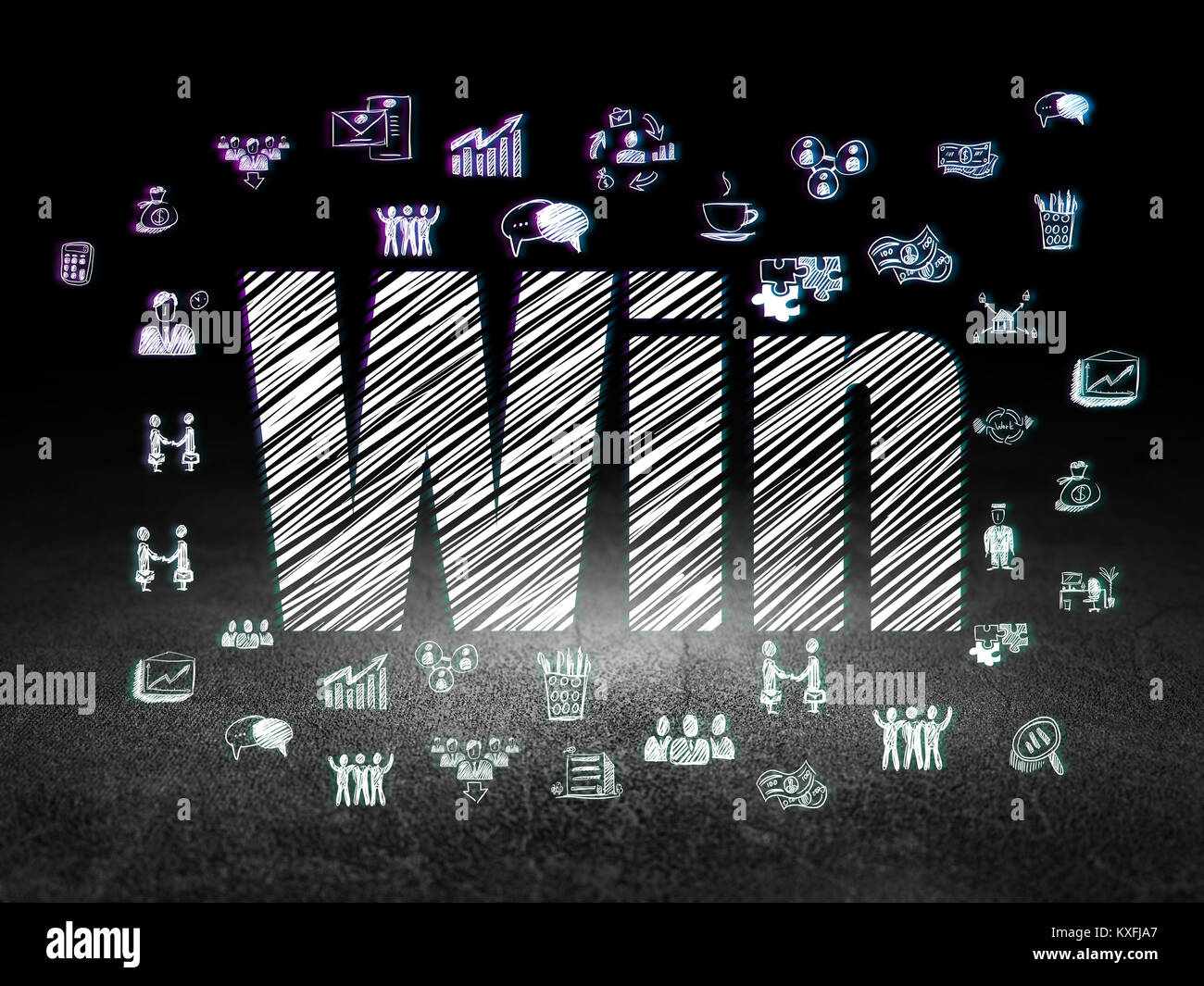 Business concept: Win in grunge dark room Stock Photo - Alamy
