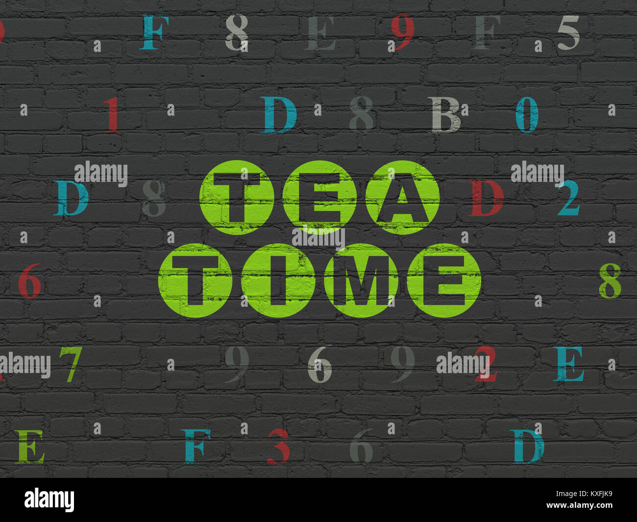 Timeline concept: Tea Time on wall background Stock Photo - Alamy